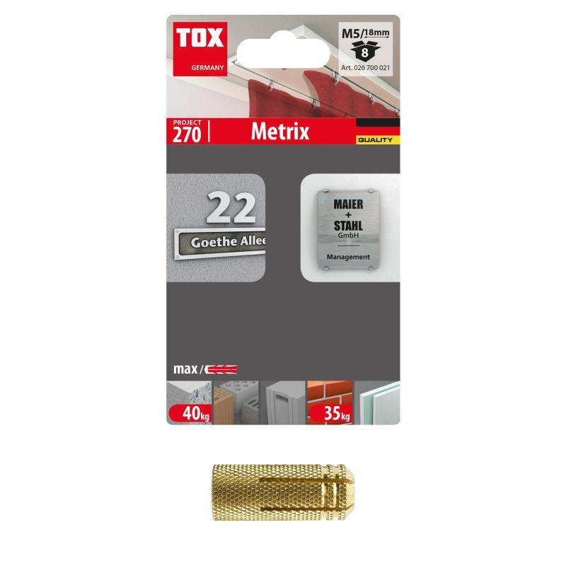 TOX Messing Spreizdübel Metrix M5 x 18, korrosionsbeständiger ...
