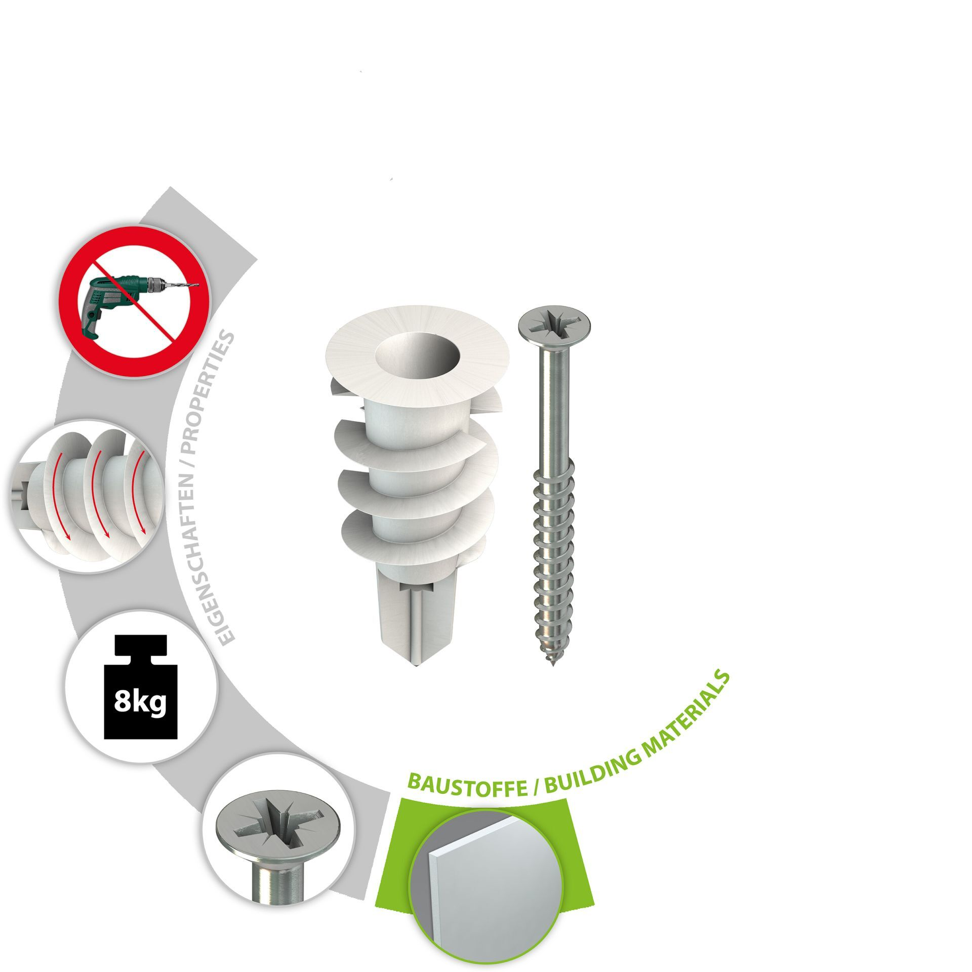 TOX Gipskartondübel Spiral 32mm + Schraube, glasfaserverstärkt, für ...